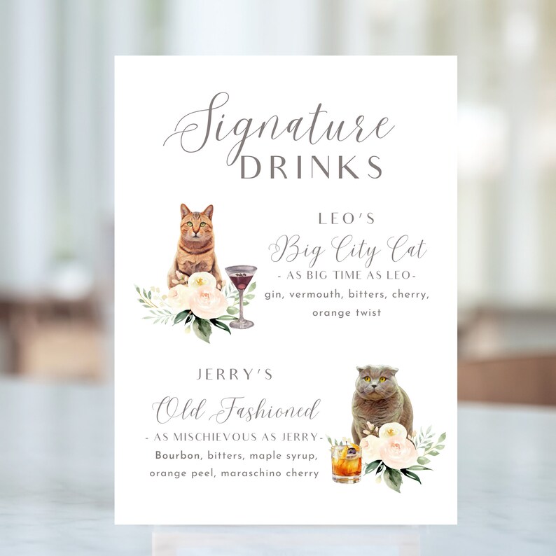 Cat Cocktail Sign Cat Signature Drinks Wedding Sign - Etsy