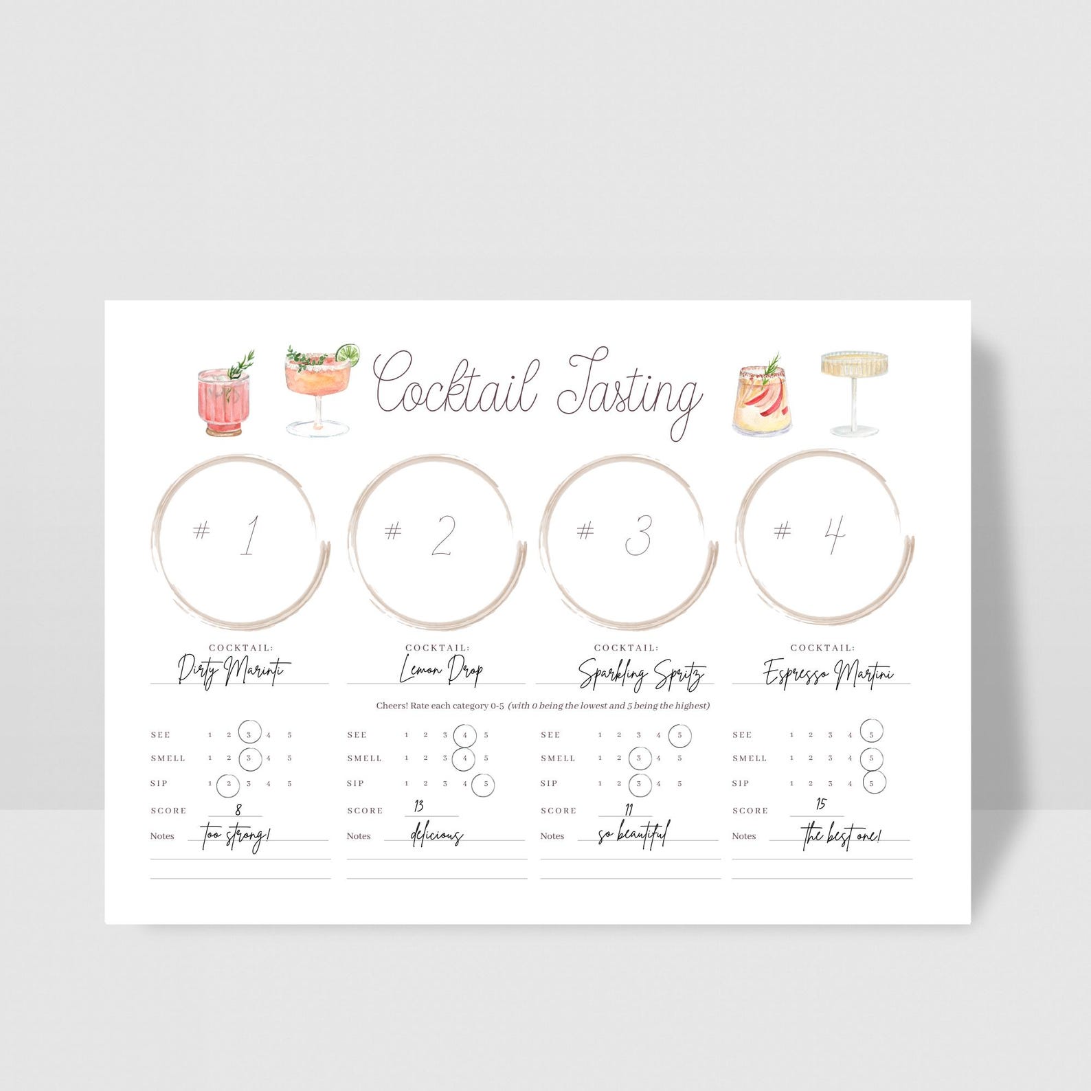 Printable Cocktail Tasting Party Worksheet: Digital Scorecard for ...