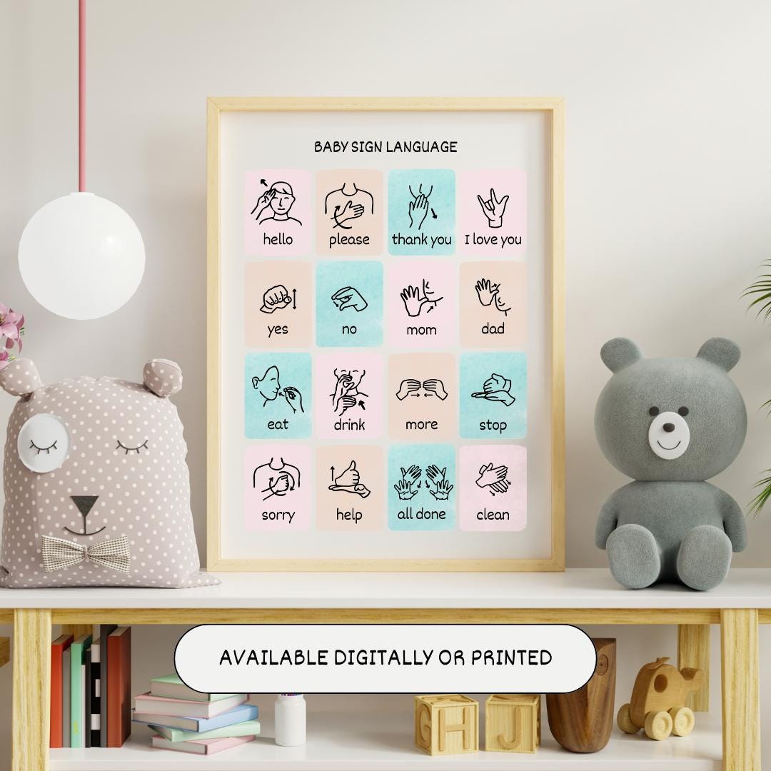 Digital ASL Baby Sign Language Poster: Custom Nursery Wall Art ...