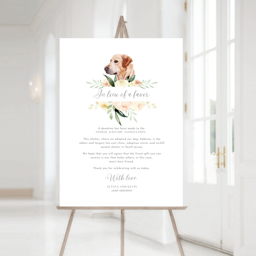 Pet Donation Wedding Sign: in Lieu of Favors Digital Printable for ...