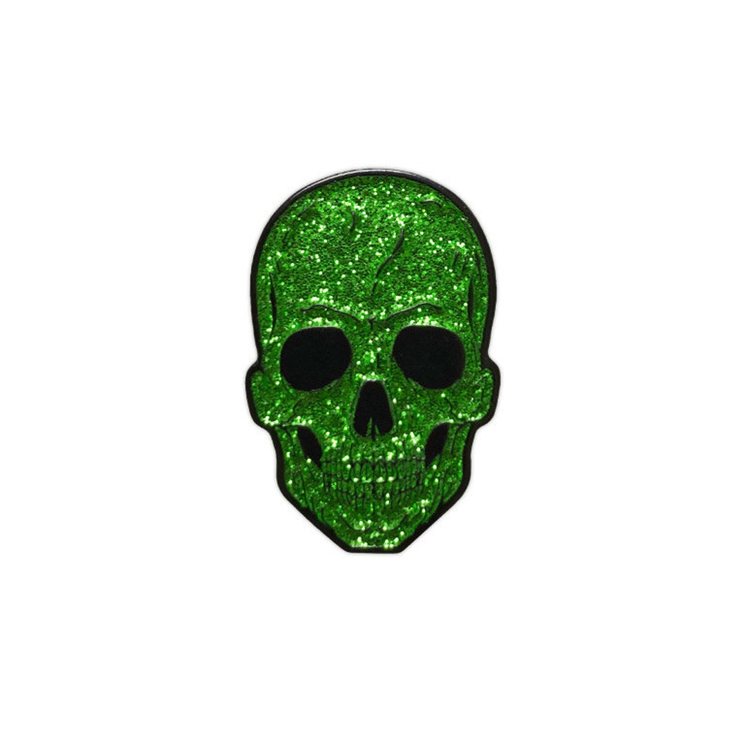 Green Glitter Skull 1.25" Enamel Pin - Etsy