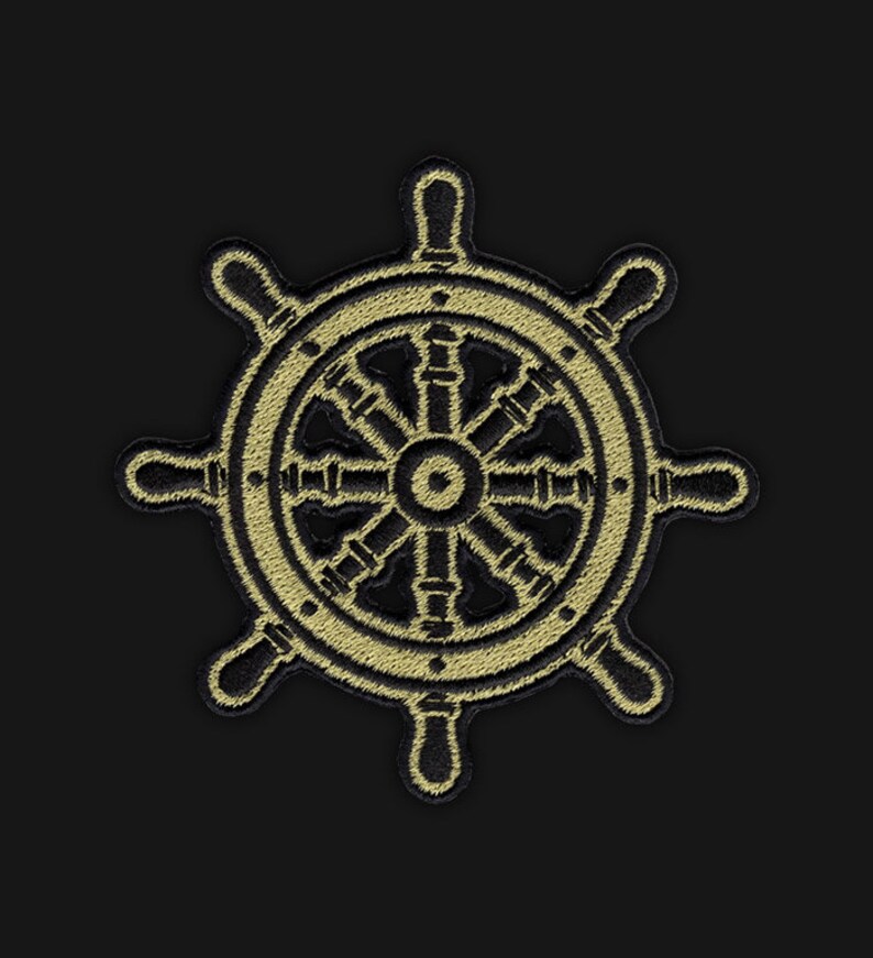 Black/gold Ship Helm Embroidered Patch - Etsy