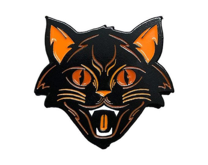 Orange Halloween Cat Enamel Pin - Etsy