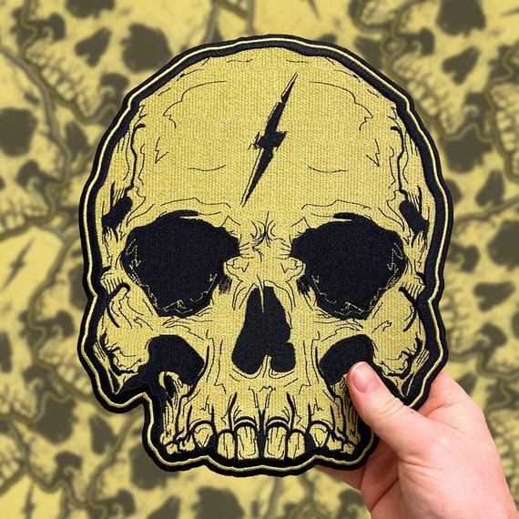 Huge Gold Lightning Skull 11 Embroidered Back Patch - Etsy