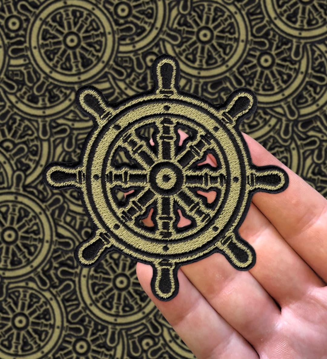 Black/gold Ship Helm Embroidered Patch - Etsy
