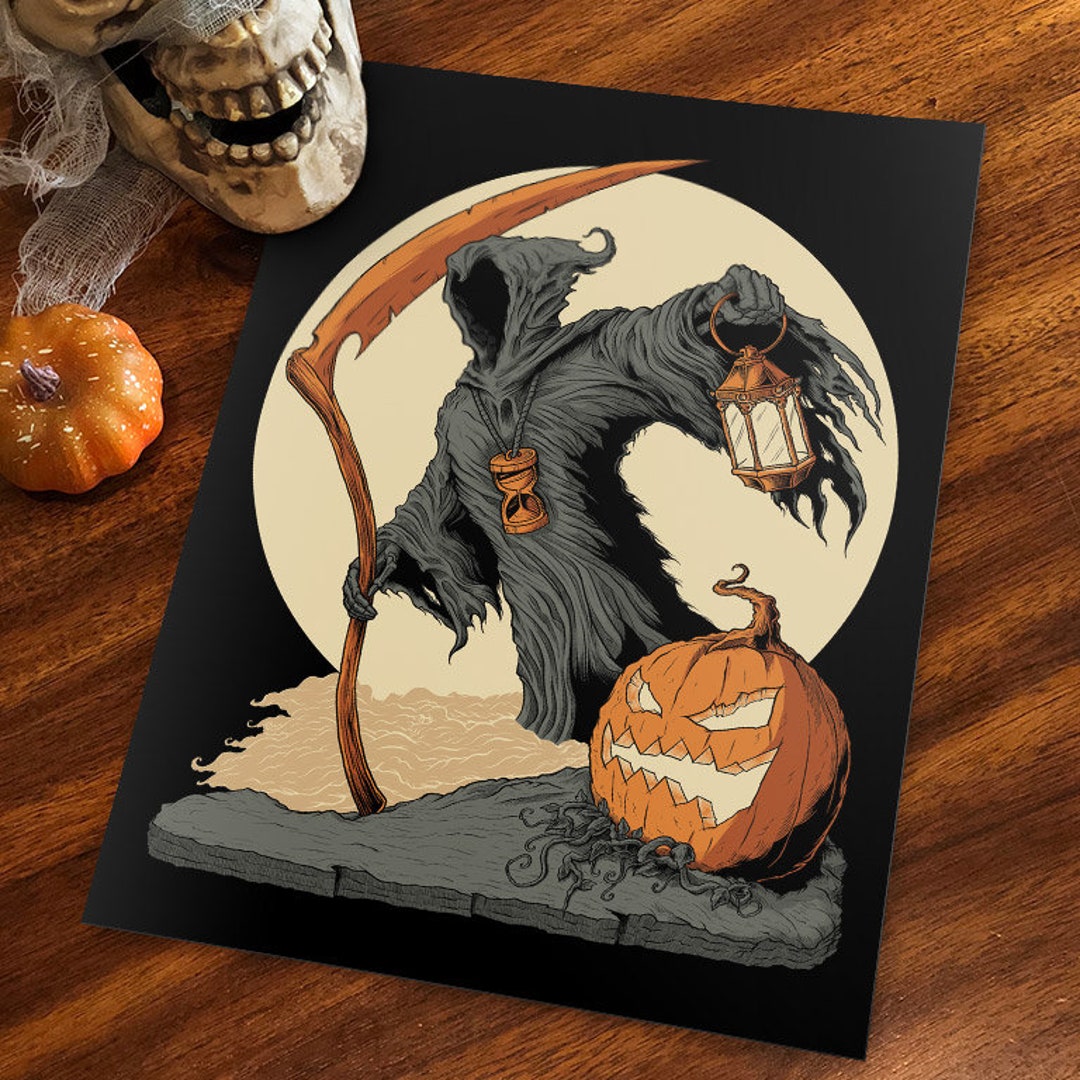 The Reaper Orange/cream 9x12 Halloween Screen Print - Etsy