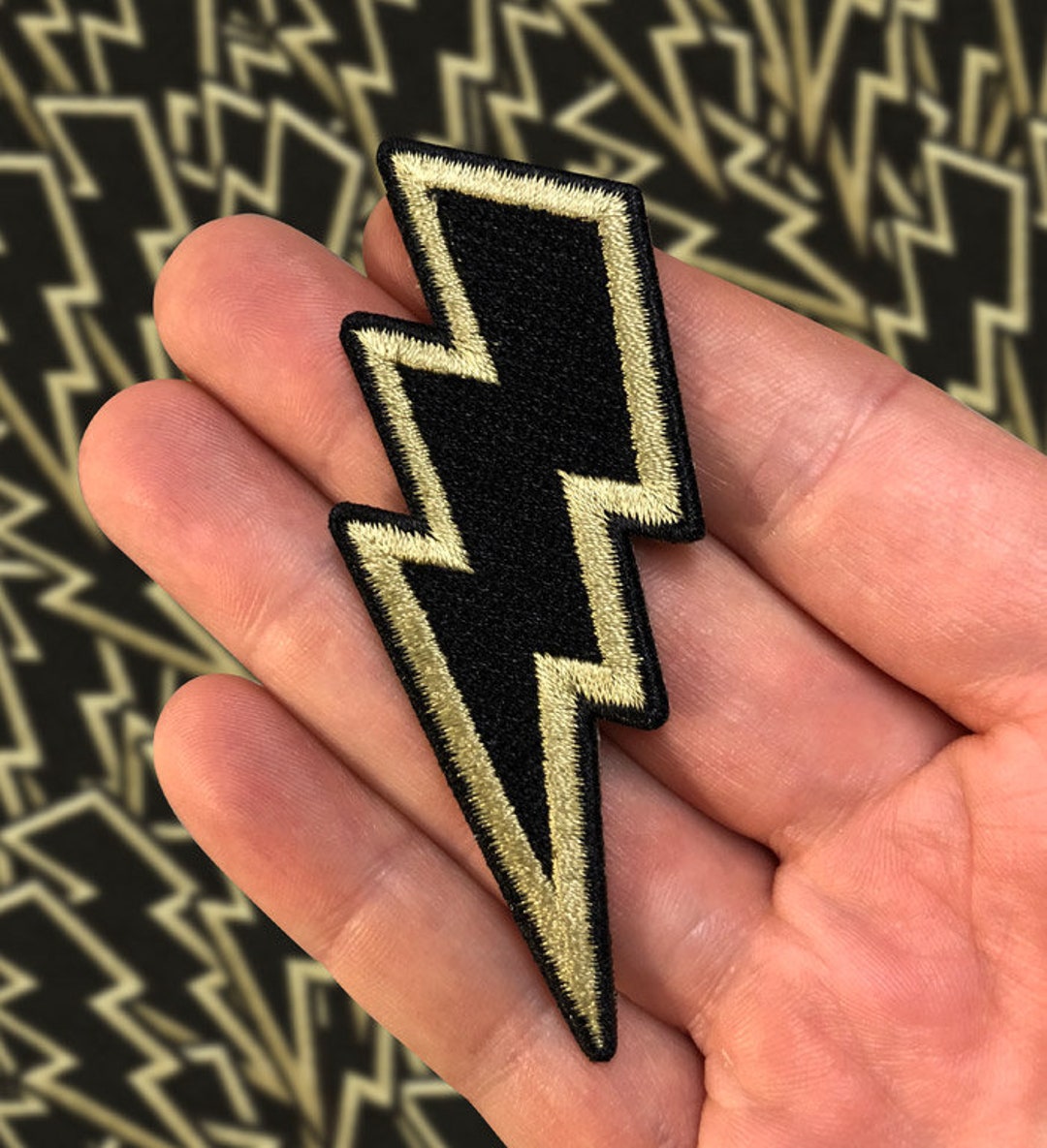 Black/gold Lightning Bolt Embroidered Patch - Etsy