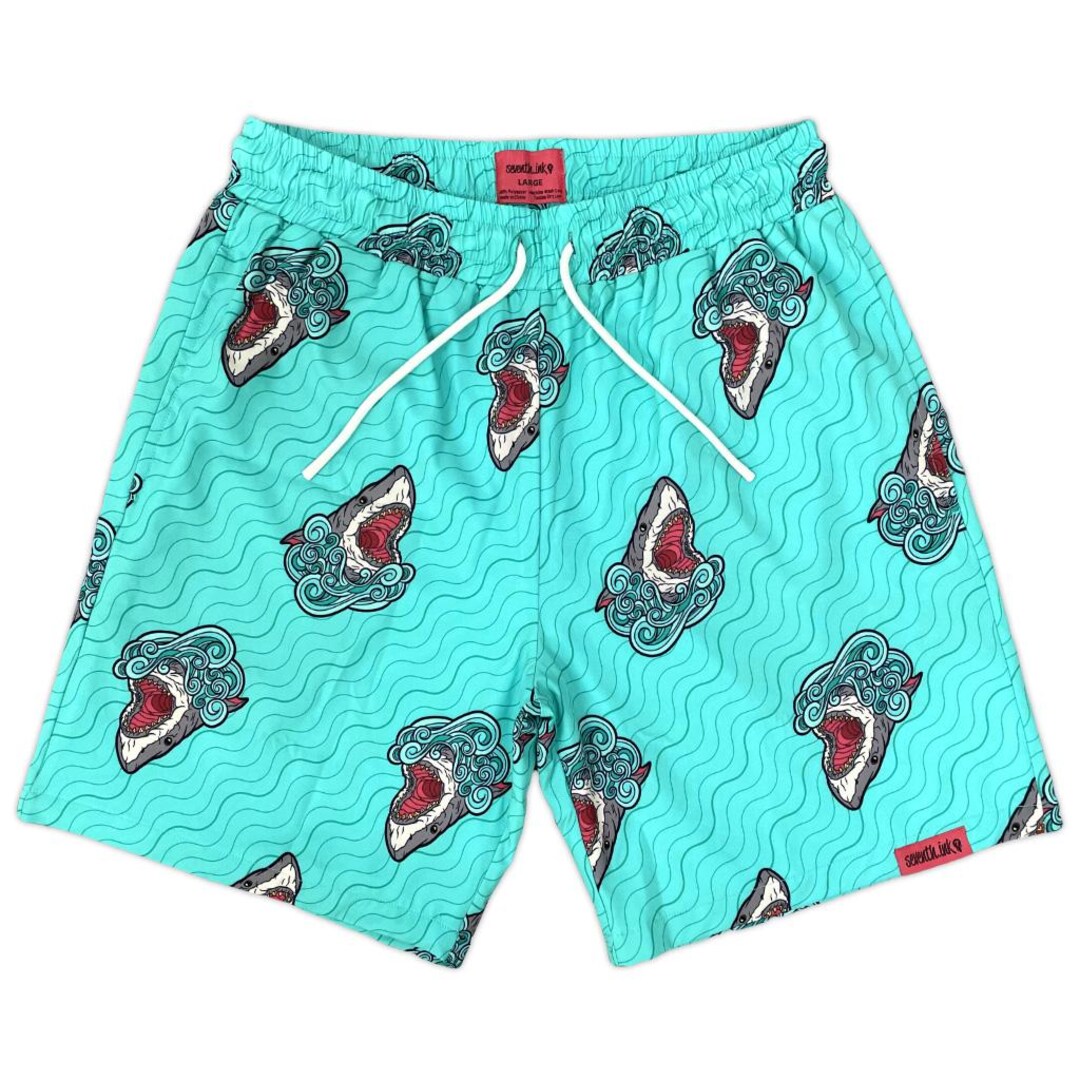 Great White Shark Swim Trunks – Polyester Aqua Blue - Etsy