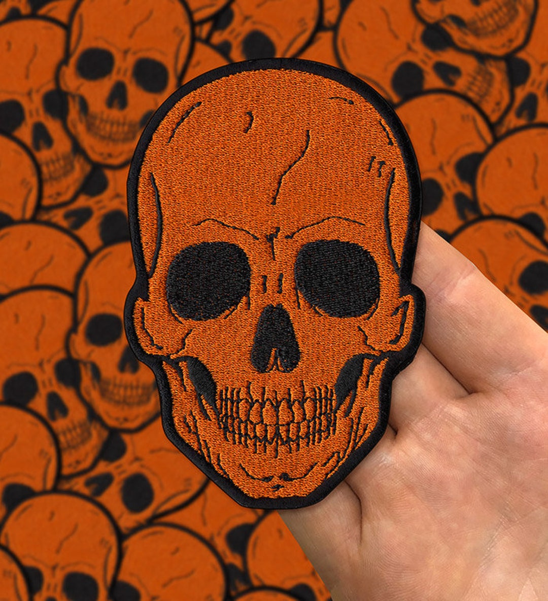 Large Orange Skull Embroidered Patch - Etsy