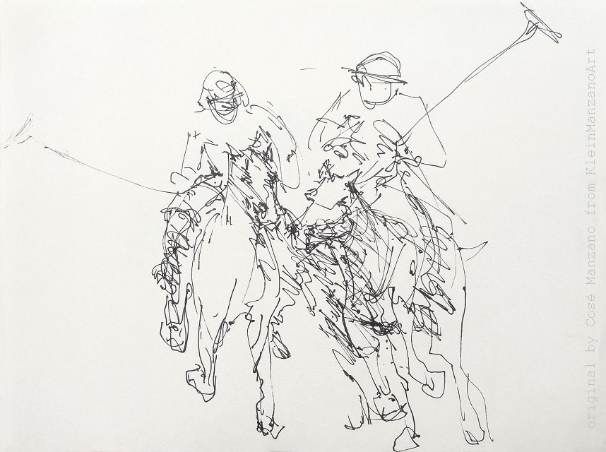 Polo players, Print of the original, Wall art, A3, Limited edition ...