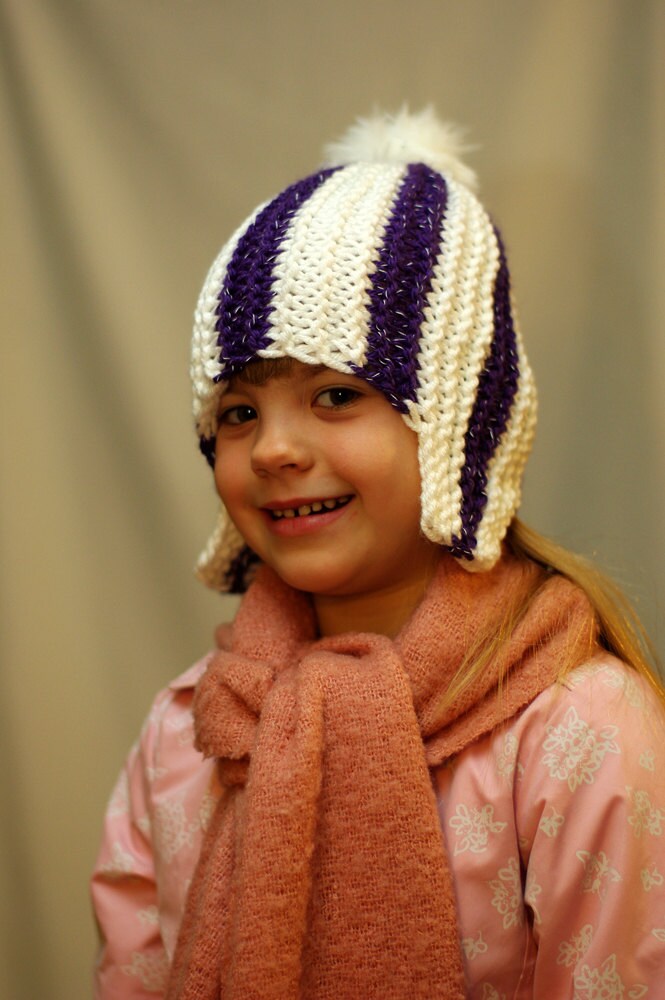 Kids Ear Flap Hat, Kids Aviator Cap, Kids Reflective Striped Pompom Hat ...