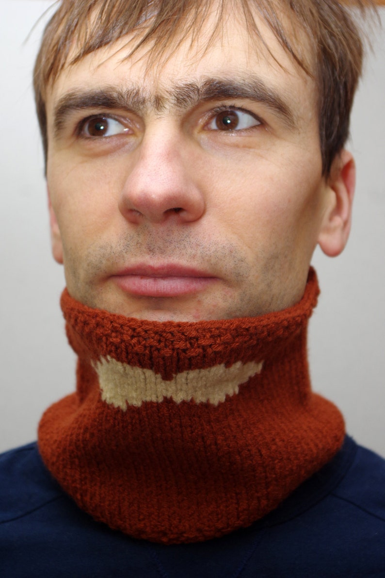 Mens Mustache Loop Scarf Movember Merino Wool Neckwarmer Mens Winter Accessories Knit