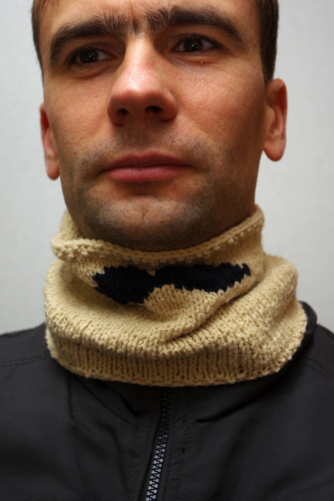 Mens Mustache Loop Scarf, Movember, Merino Wool Neckwarmer, Mens Winter ...