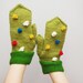 Wool Knit Mittens: Green With Colorful Dots, Teens/small Adult - Etsy