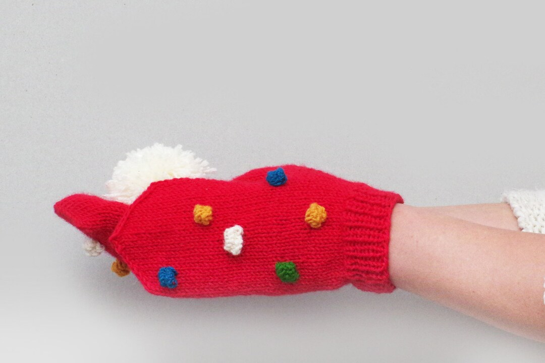 Red Wool Mittens: Knit Winter Gloves With Colorful Dots - Etsy