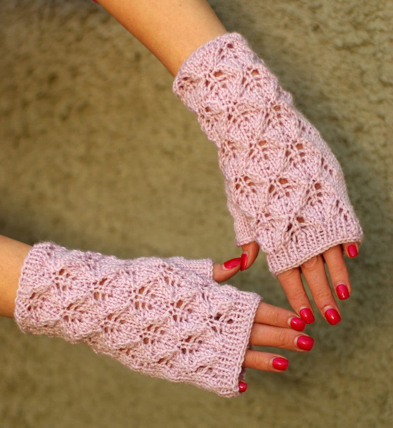 Dusty Pink Lace Fingerless Gloves Wool Arm Warmers Knit - Etsy