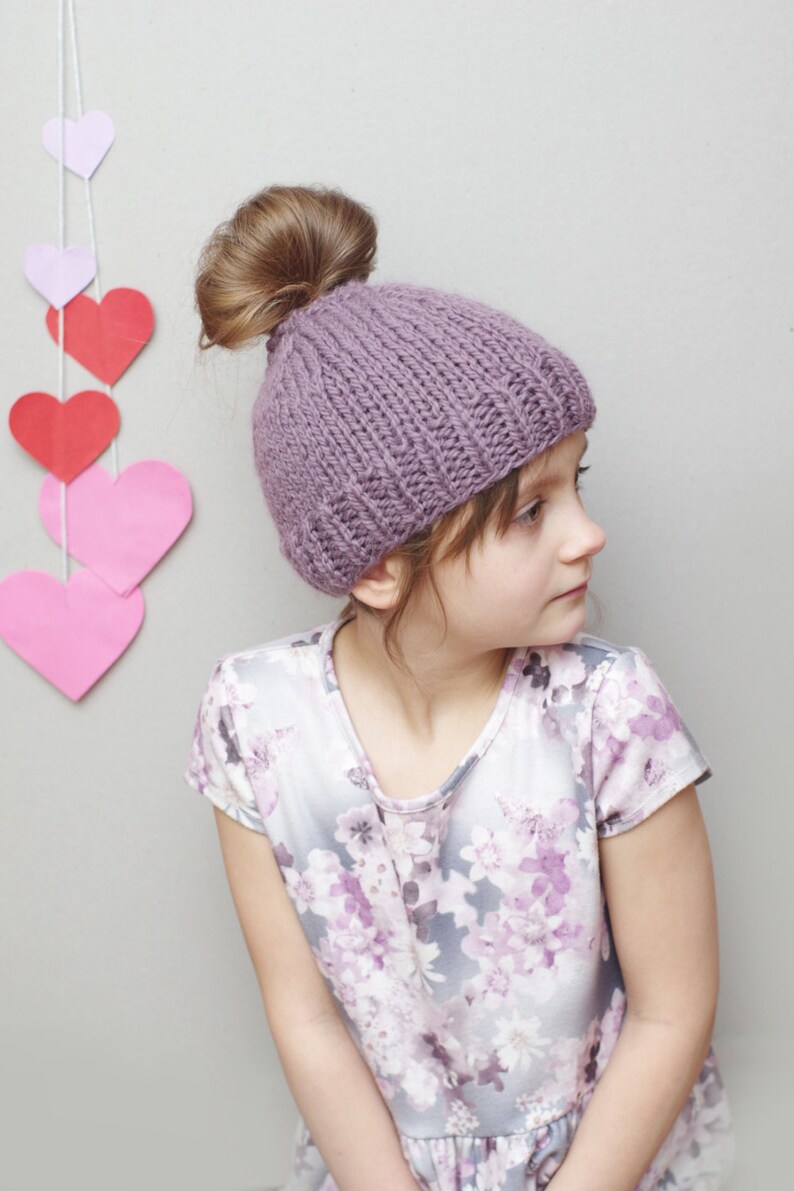 Messy Bun Hat, Kids Messy Bun Beanie, Ponytail Beanie, Knit Wool Bun ...