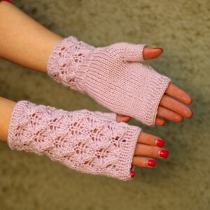 Dusty Pink Lace Fingerless Gloves, Wool Arm Warmers, Knit Wrist Warmers ...