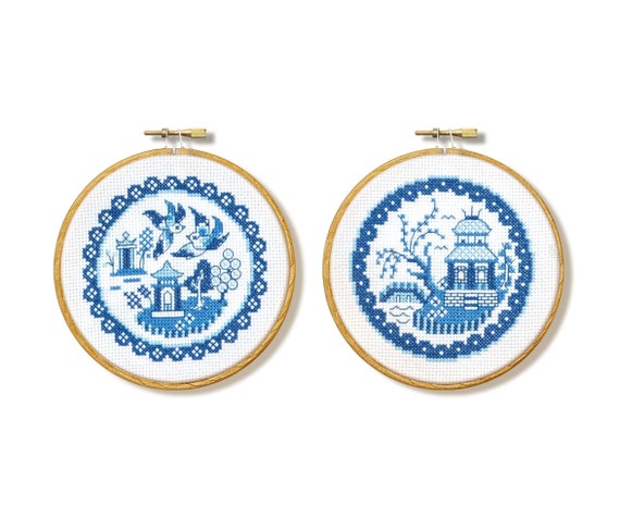 Willow Plates Cross Stitch Patterns digital Format PDF - Etsy