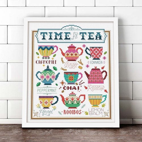 Tea Cross Stitch Pattern. Tea Time Cross Stitch PDF. Modern - Etsy
