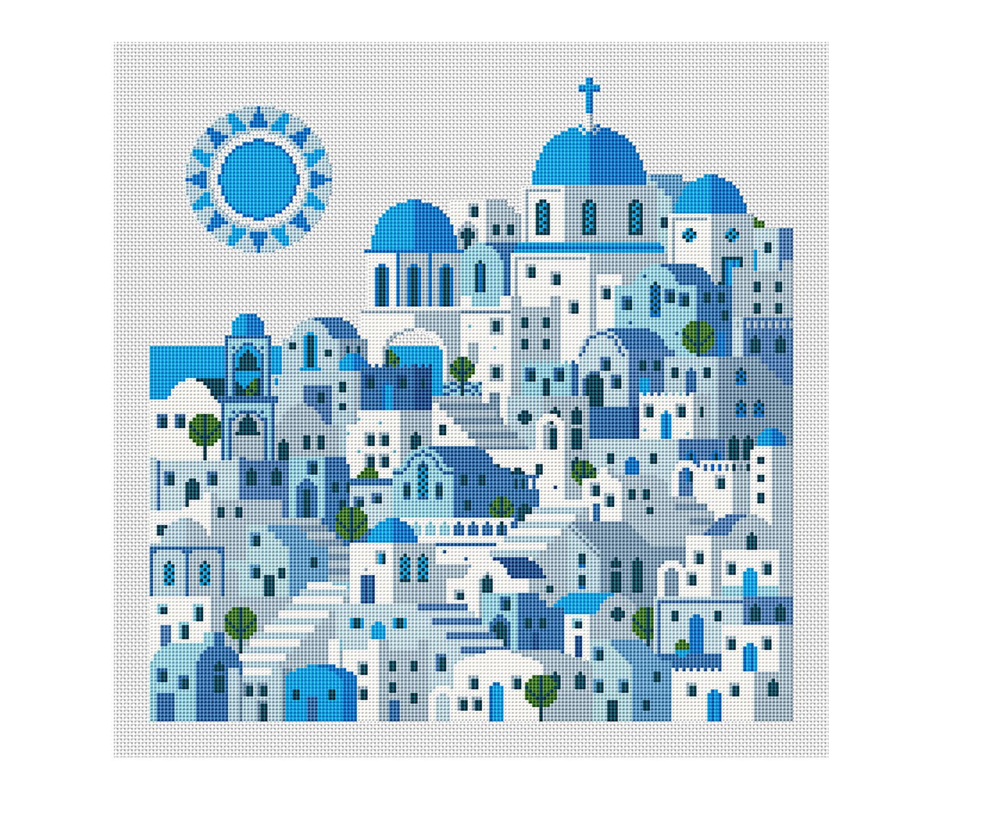 Santorini Cross Stitch Pattern digital Format PDF | Etsy UK