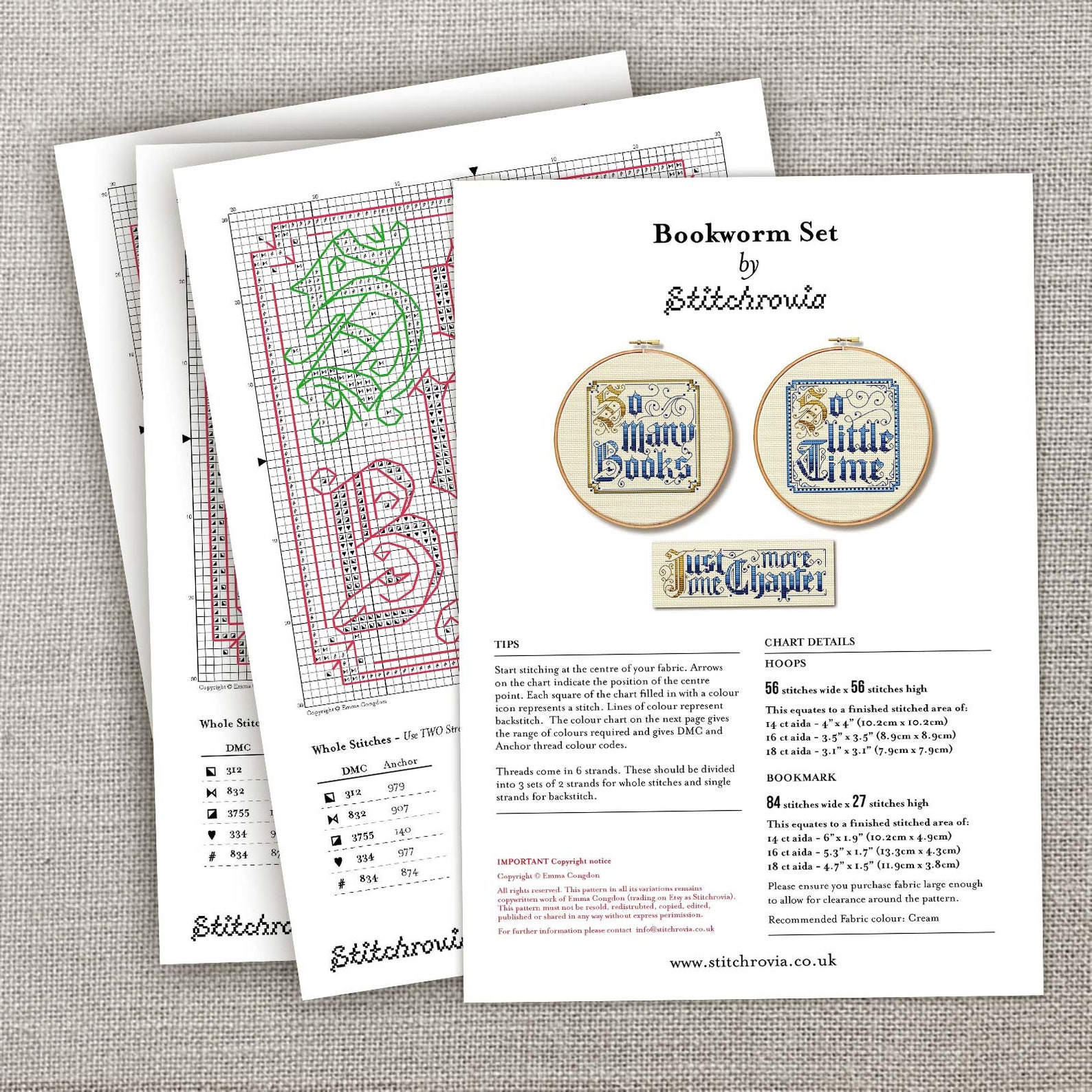 Bookworm Cross Stitch Pattern Set digital Format PDF - Etsy