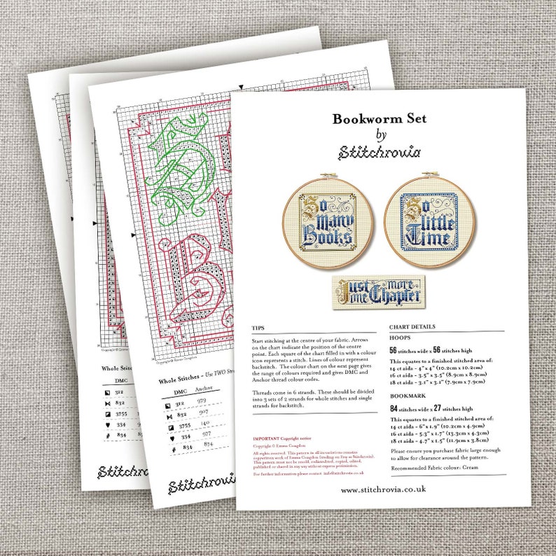 Bookworm Cross Stitch Pattern Set digital Format PDF | Etsy