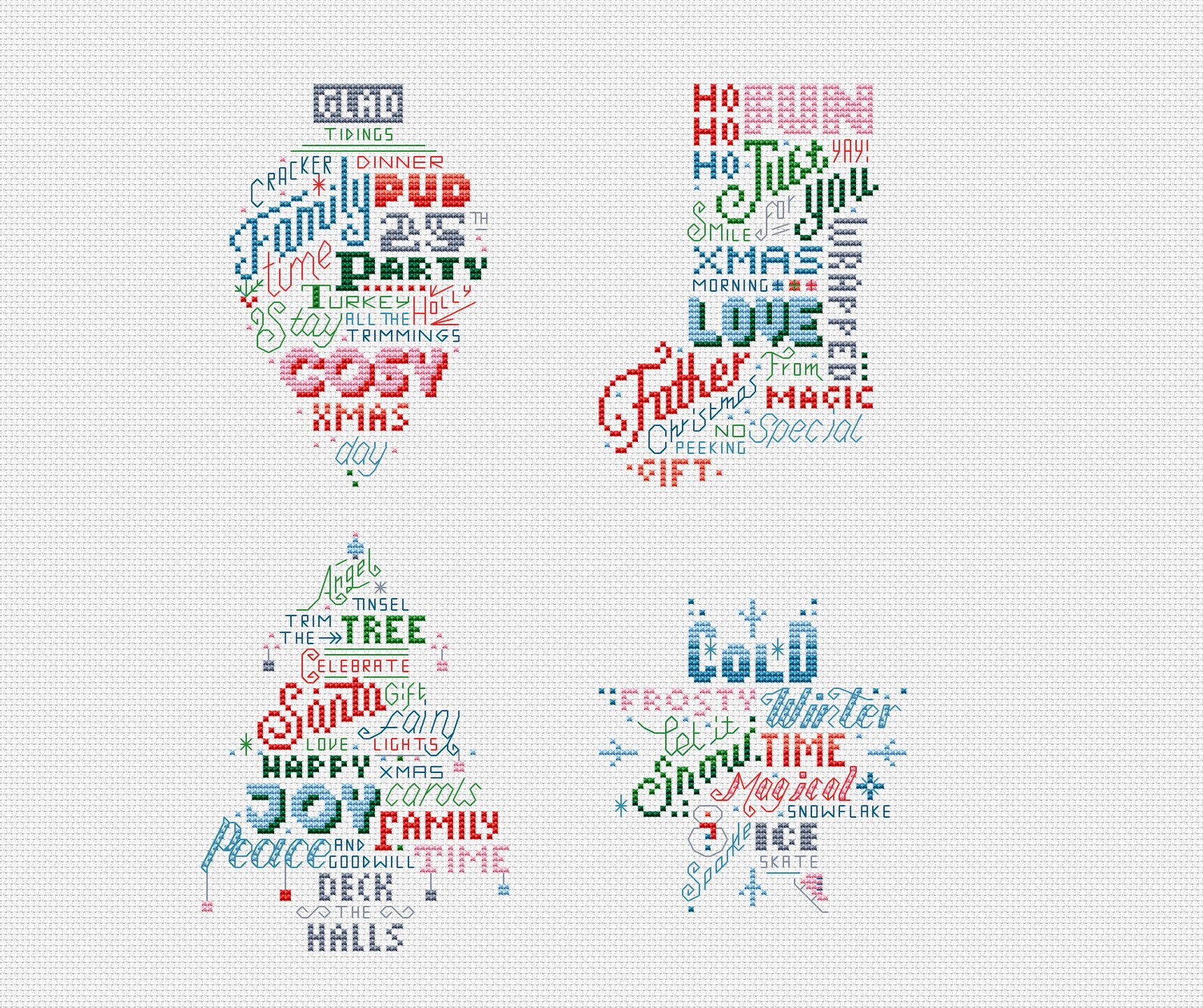 Christmas Word Shapes Cross Stitch Pattern digital Format | Etsy UK