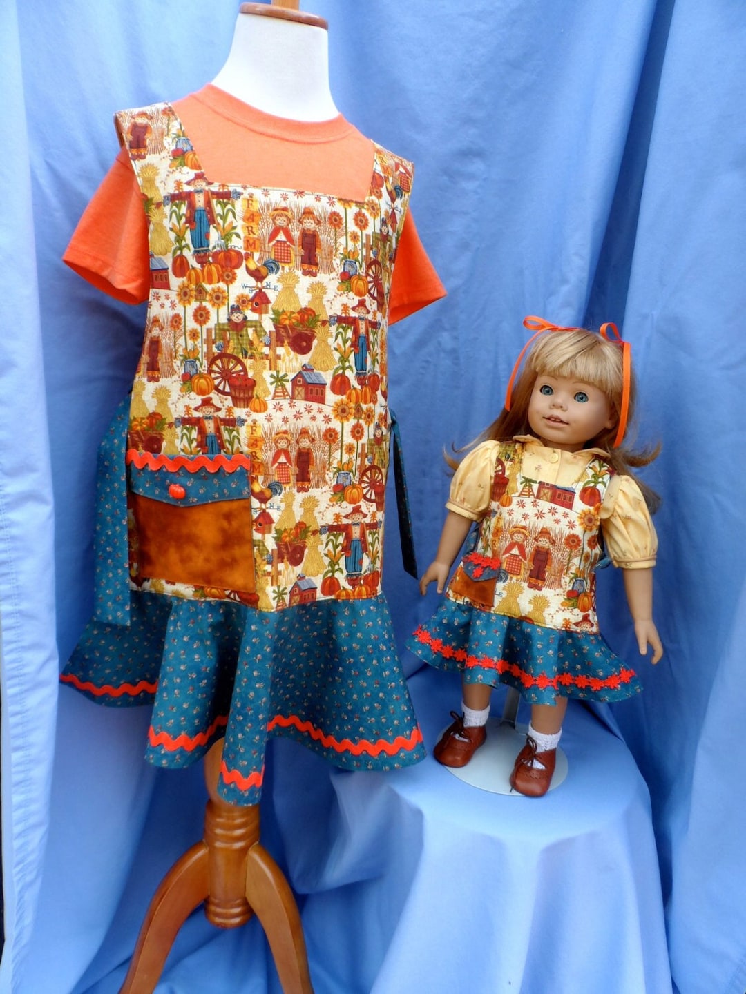 18 Inch Doll - Thanksgiving/fall Doll Apron With Matching Child's Apron ...