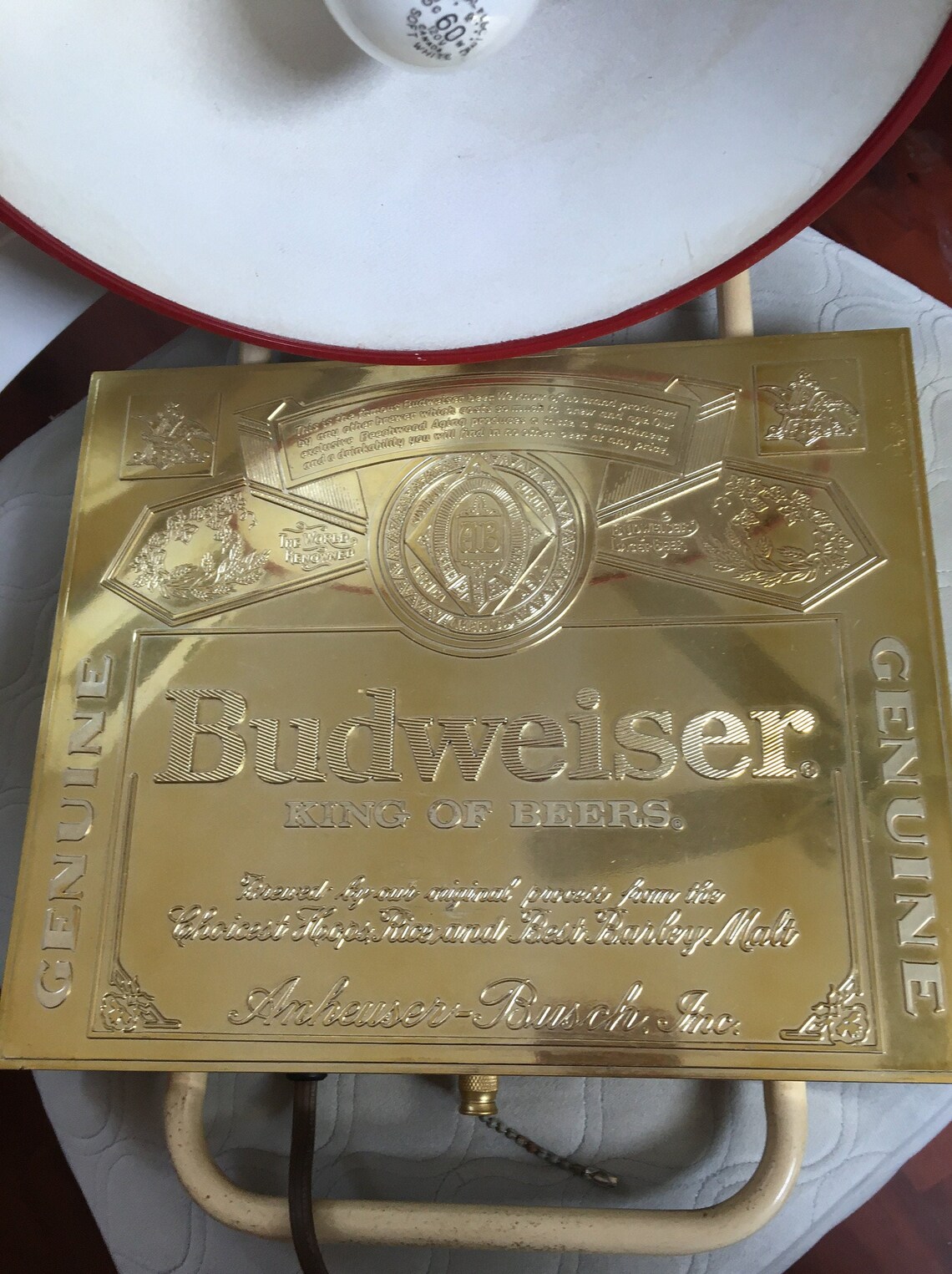Vintage Anheuser Busch Budweiser Wall Sconce Style Lamp 1984 Red Shade ...
