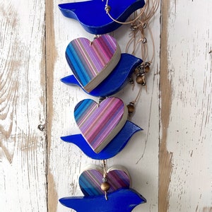 Blue Bird Decor. Wood Hearts With Rainbow Stripes. Love Bird ...