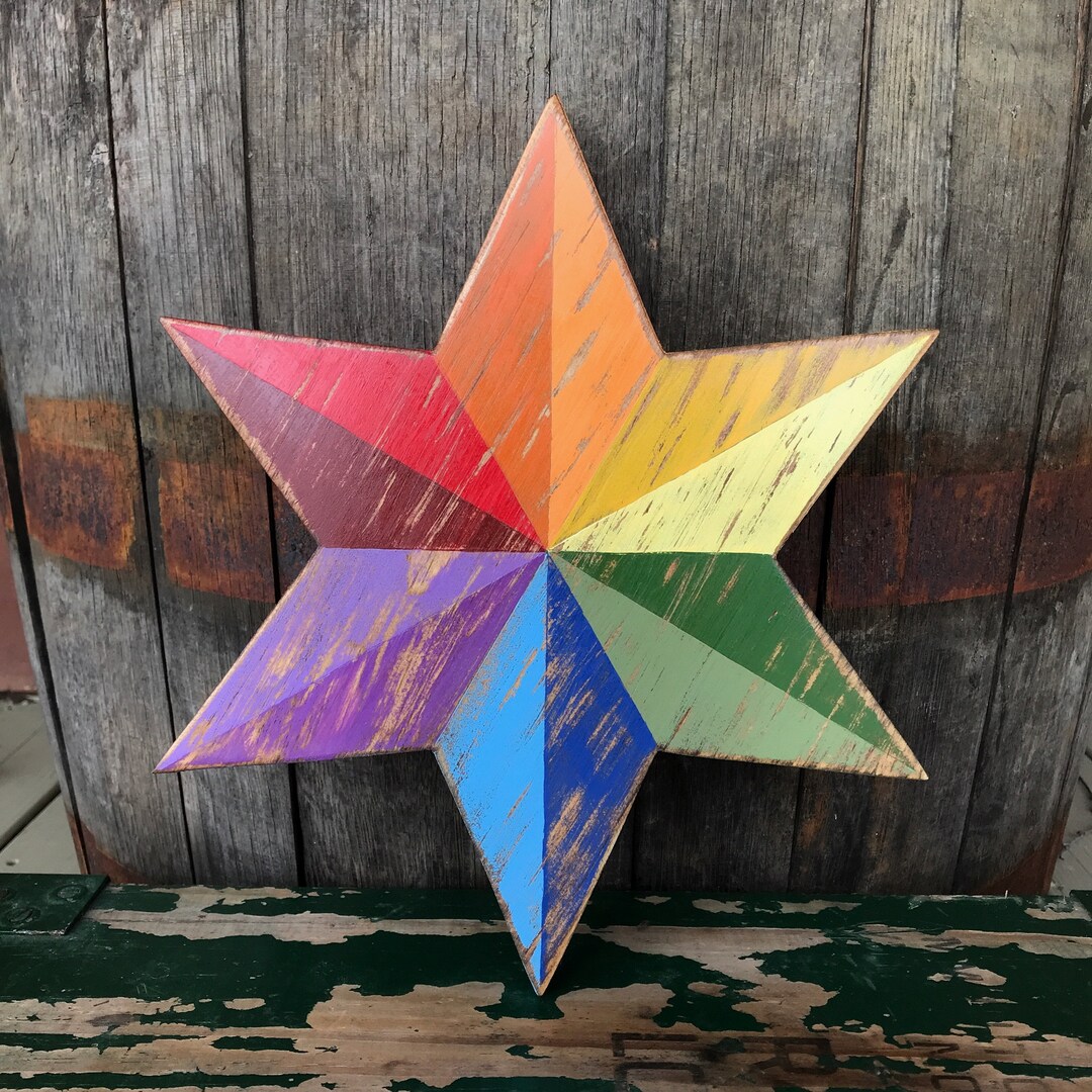 Wooden Star. Small Rainbow Star Decor for Wall, Shelf, or Mantel ...
