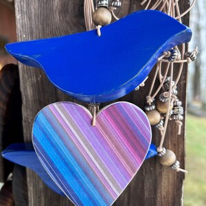 Blue Bird Decor. Wood Hearts With Rainbow Stripes. Love Bird ...
