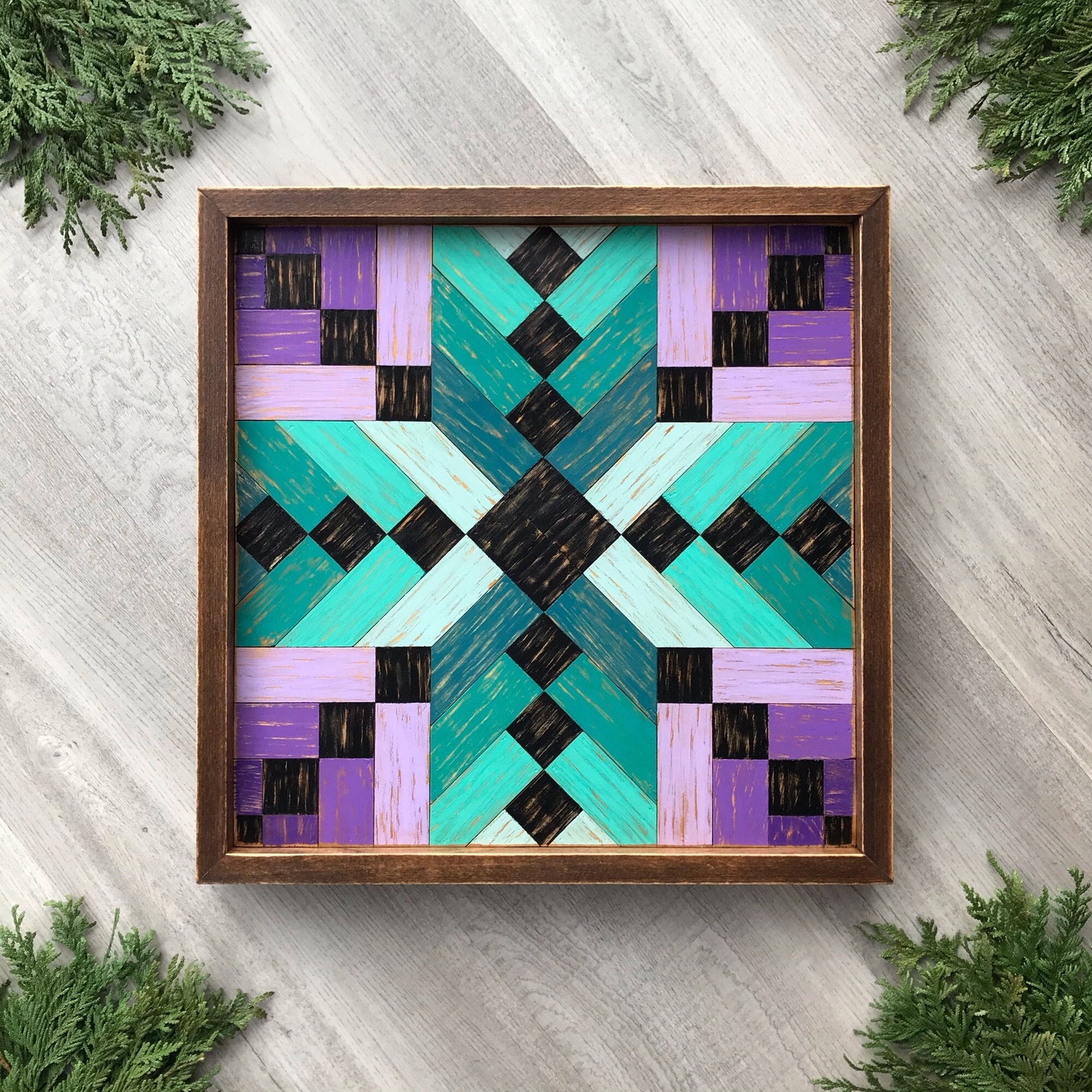 Rustic Wood Barn Quilt and Mosaic Wall Art With Geometric Pattern ...
