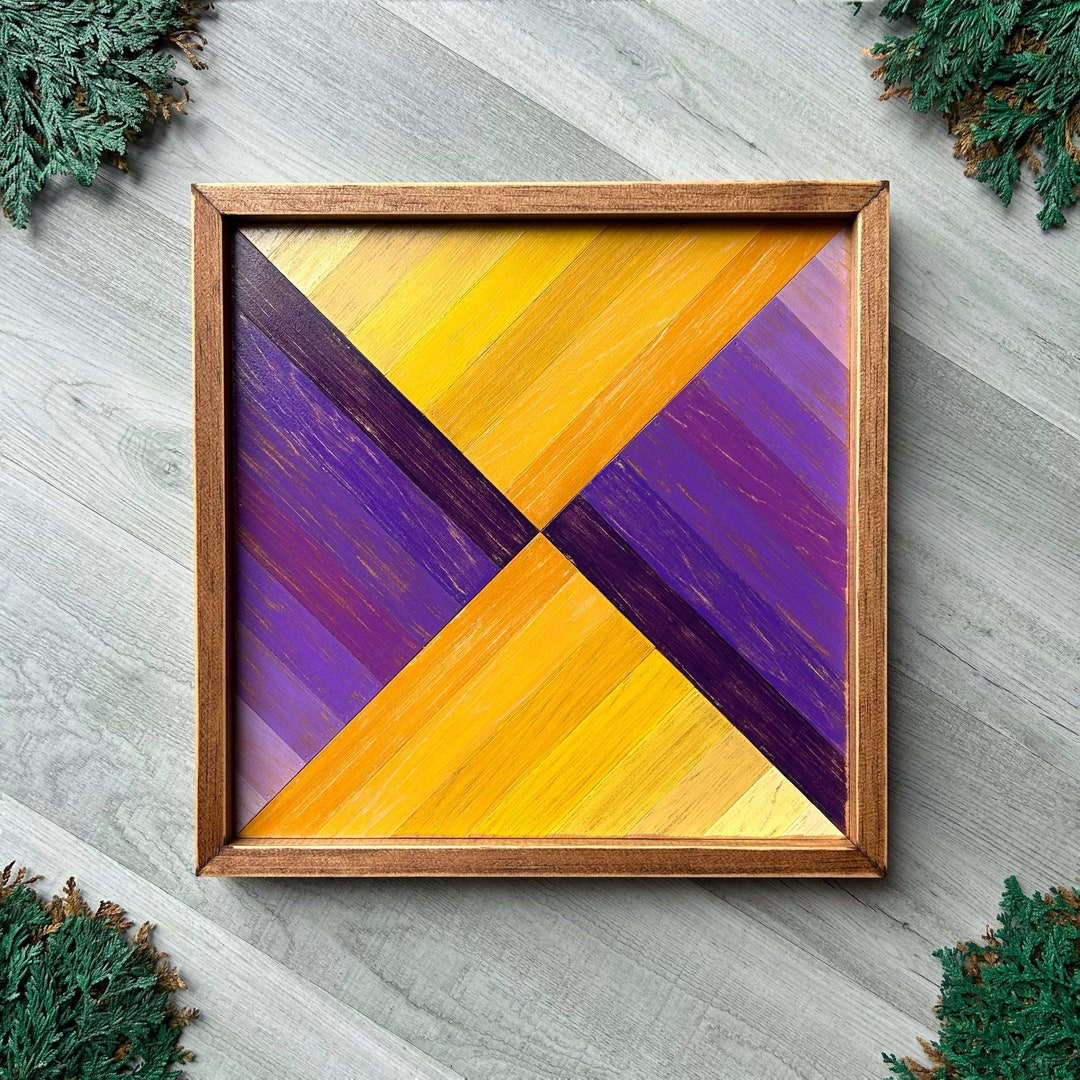Colorful Rustic Wood Wall Art. Wooden Barn Quilt Art. Purple & Yellow ...
