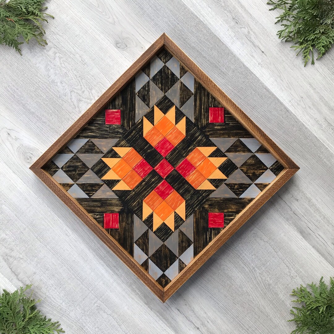 Rustic Wood Wall Art. Barn Quilt With Bear Paw Quilt Block Pattern ...