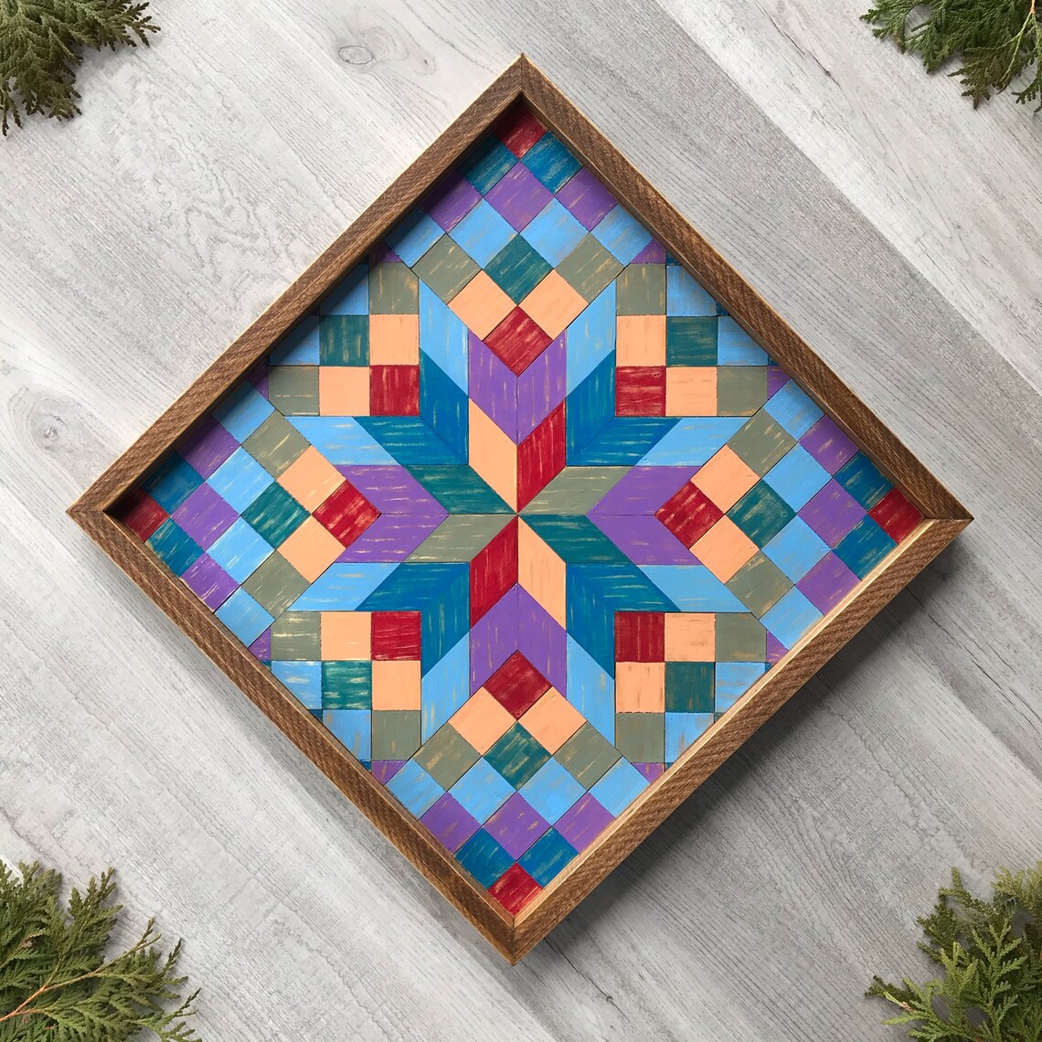 Barn Quilts. Geometric Wood Wall Art. Colorful Star Patchwork | Etsy