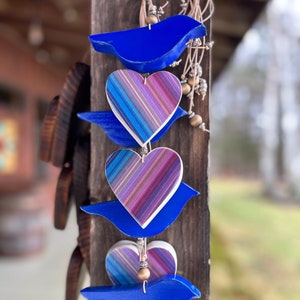 Blue Bird Decor. Wood Hearts With Rainbow Stripes. Love Bird ...