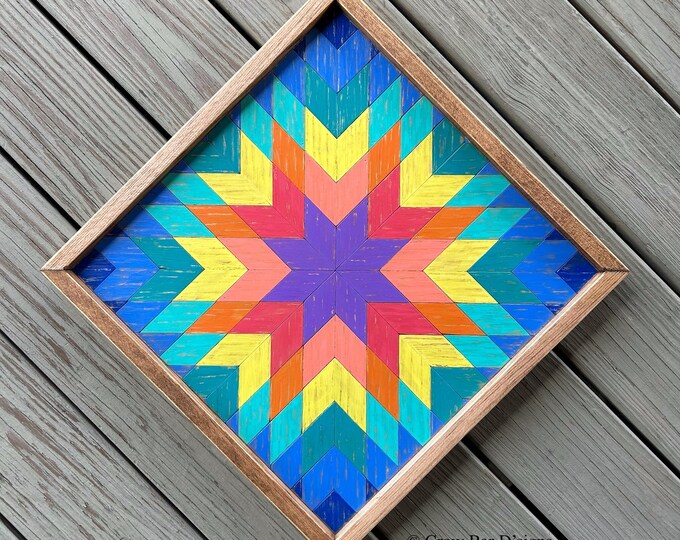 Wooden Star Barn Quilt With Colorful Starburst Pattern. Geometric Wood ...
