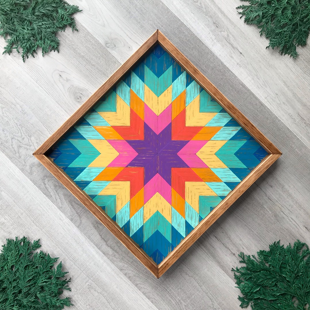 Wooden Star Barn Quilt With Colorful Starburst Pattern. - Etsy