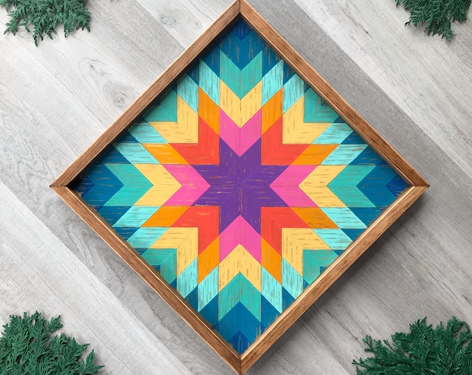 Wooden Star Barn Quilt With Colorful Starburst Pattern. - Etsy