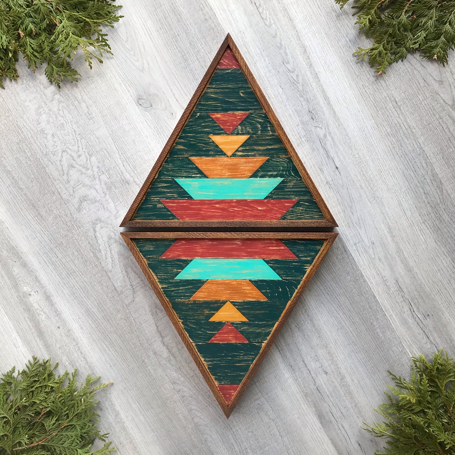 Geometric Wood Wall Art. 2 Piece Set. Wooden Triangle Wall | Etsy