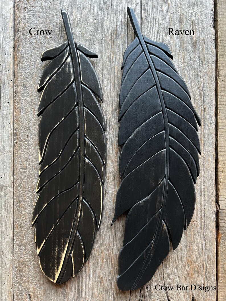 Crow Feather. Black Crow Feather. Rustic Wood Wall Art. Bird Feather ...
