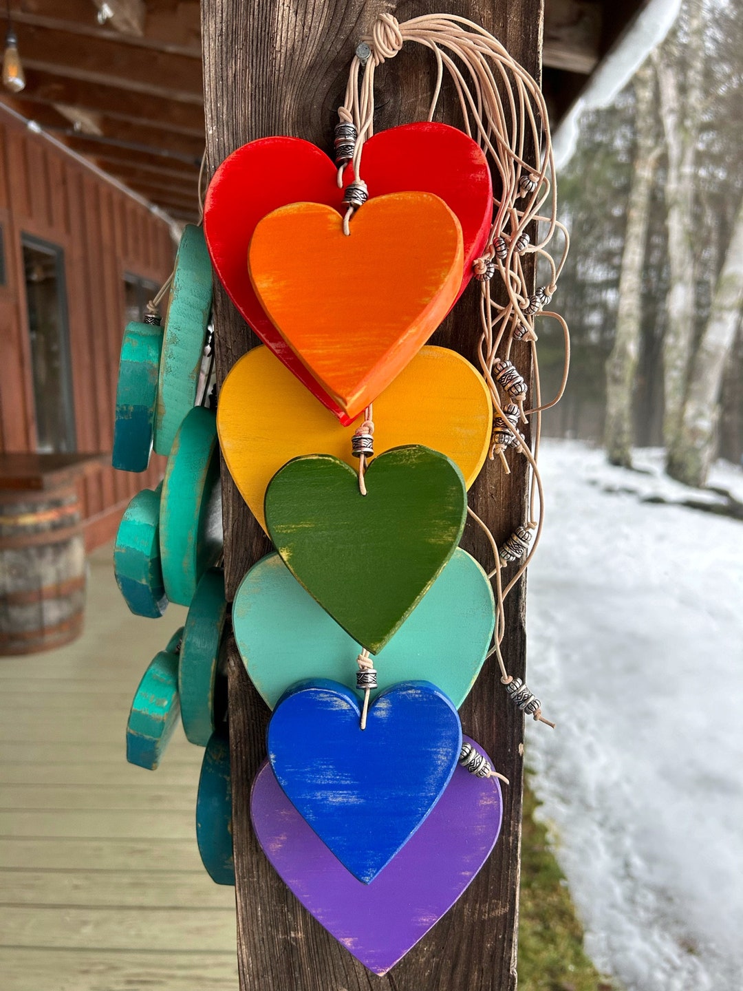 Wood Hearts. Rainbow Hearts. Wooden Heart Decor in Bright Colors ...