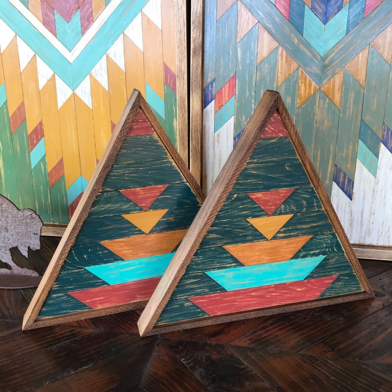 Geometric Wood Wall Art. 2 Piece Set. Wooden Triangle Wall - Etsy