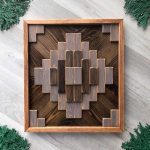 Rustic Aztec Wood Wall Art. 3D Textured Geometric Wall Decor. Tribal ...