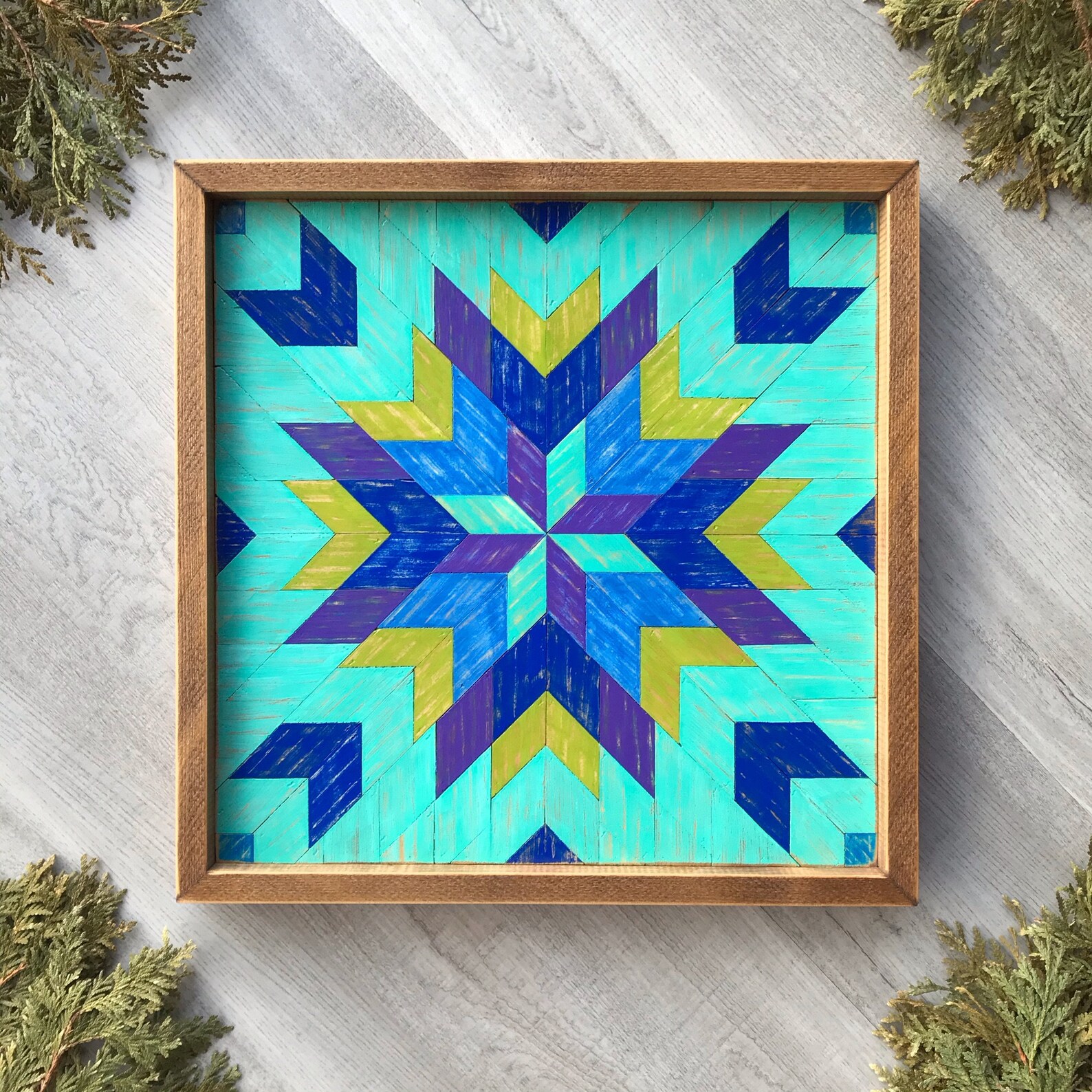 Wooden Barn Quilt With Star Quilt Block Pattern. Colorful | Etsy