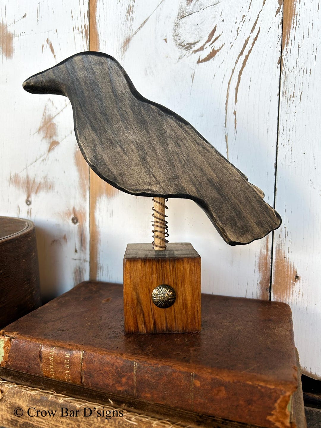 Crow Art. Rustic Primitive Crow Decor. Wooden Crow. Wood Sculpture. Bird Shelf Sitter for Table ...