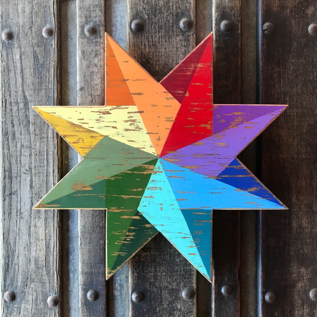 Rustic Farmhouse Wall Decor. Small Painted Wood Star. Rainbow Star ...