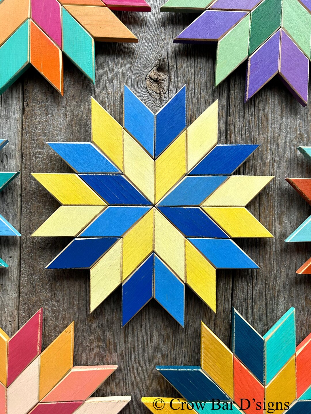 Wooden Stars. Colorful Star Decor. Yellow and Blue Wall Decor. Hanging ...